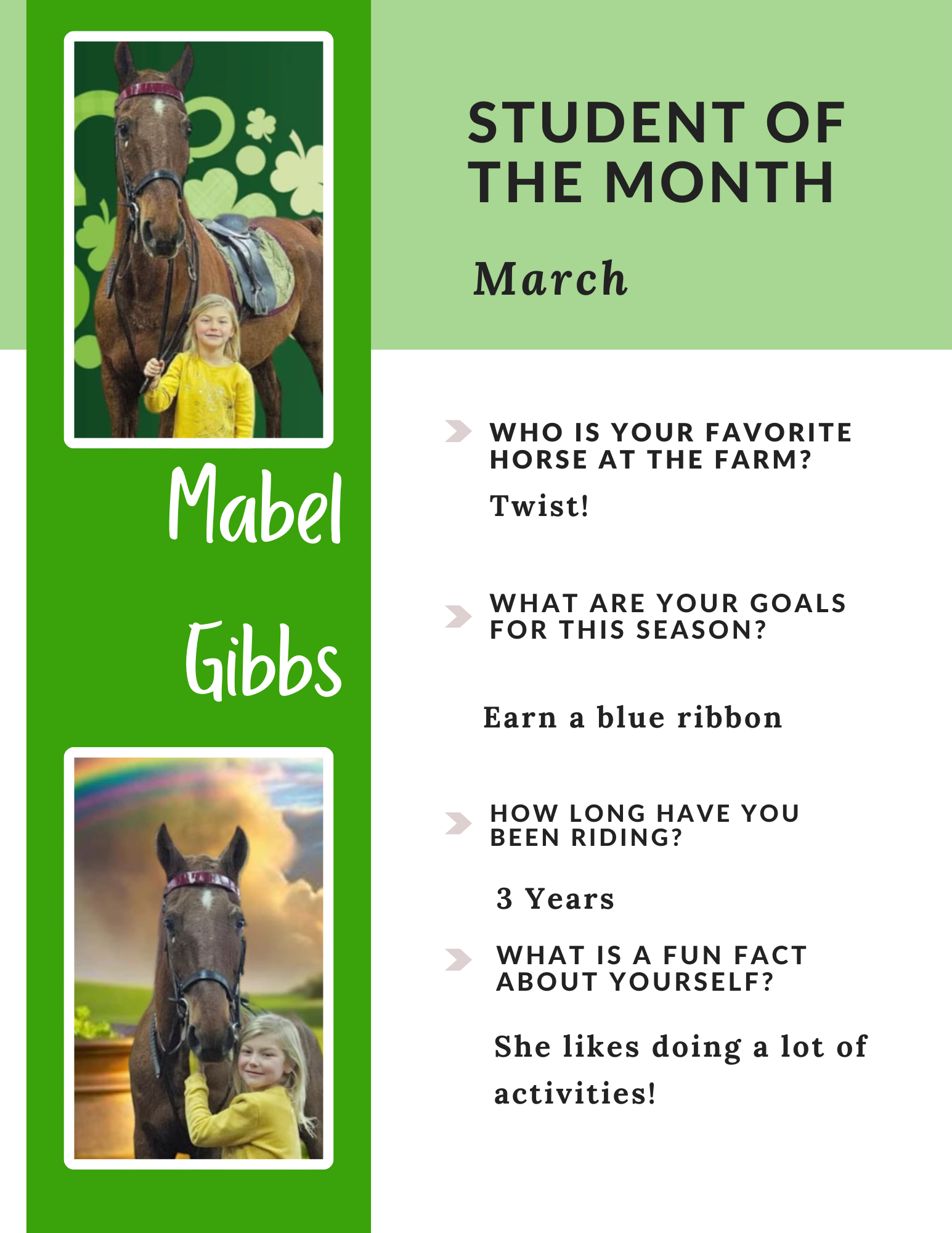 March Student of the Month – Trinity Farm