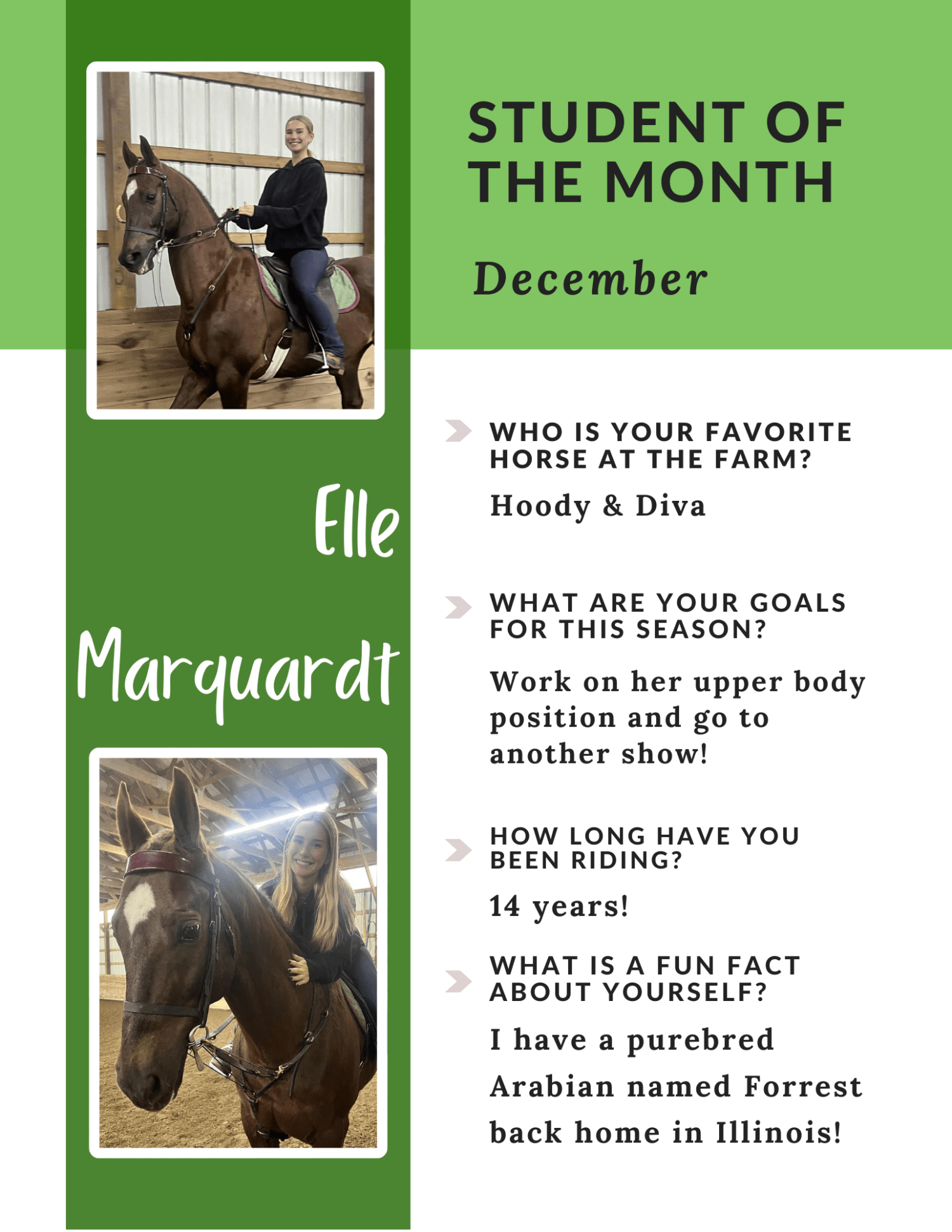 December Student of the Month – Trinity Farm